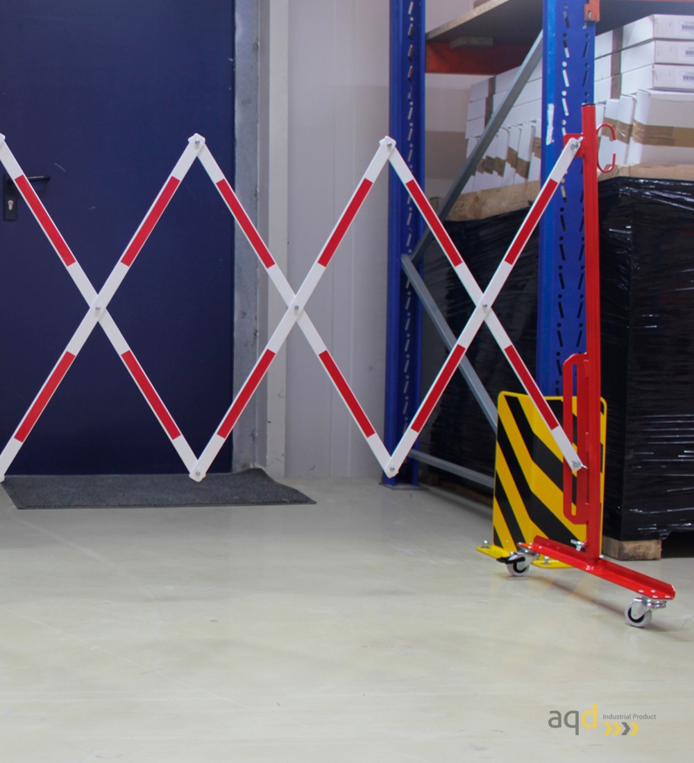 Barrera extensible con ruedas, de 3,6 m, color rojo-blanco - AQD